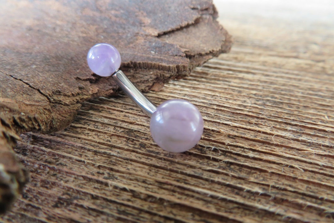 THICK 12G or 10G Amethyst Natural Stone Belly Ring Curve 12G 2.0mm 10G ...