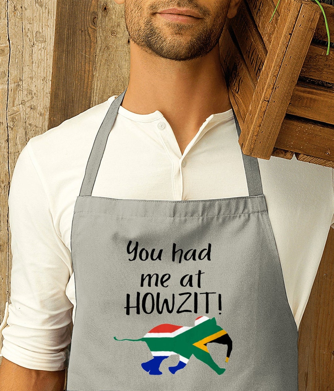 South African Braai Kitchen Premier Cotton Apron, You Had Me at HOWZIT ...