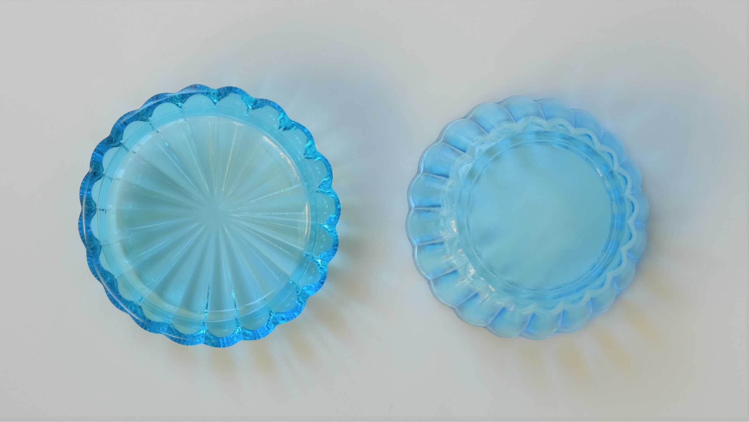 Bohemian Art Deco Turquoise Colored Glass Powder Dose Designed by Curt ...