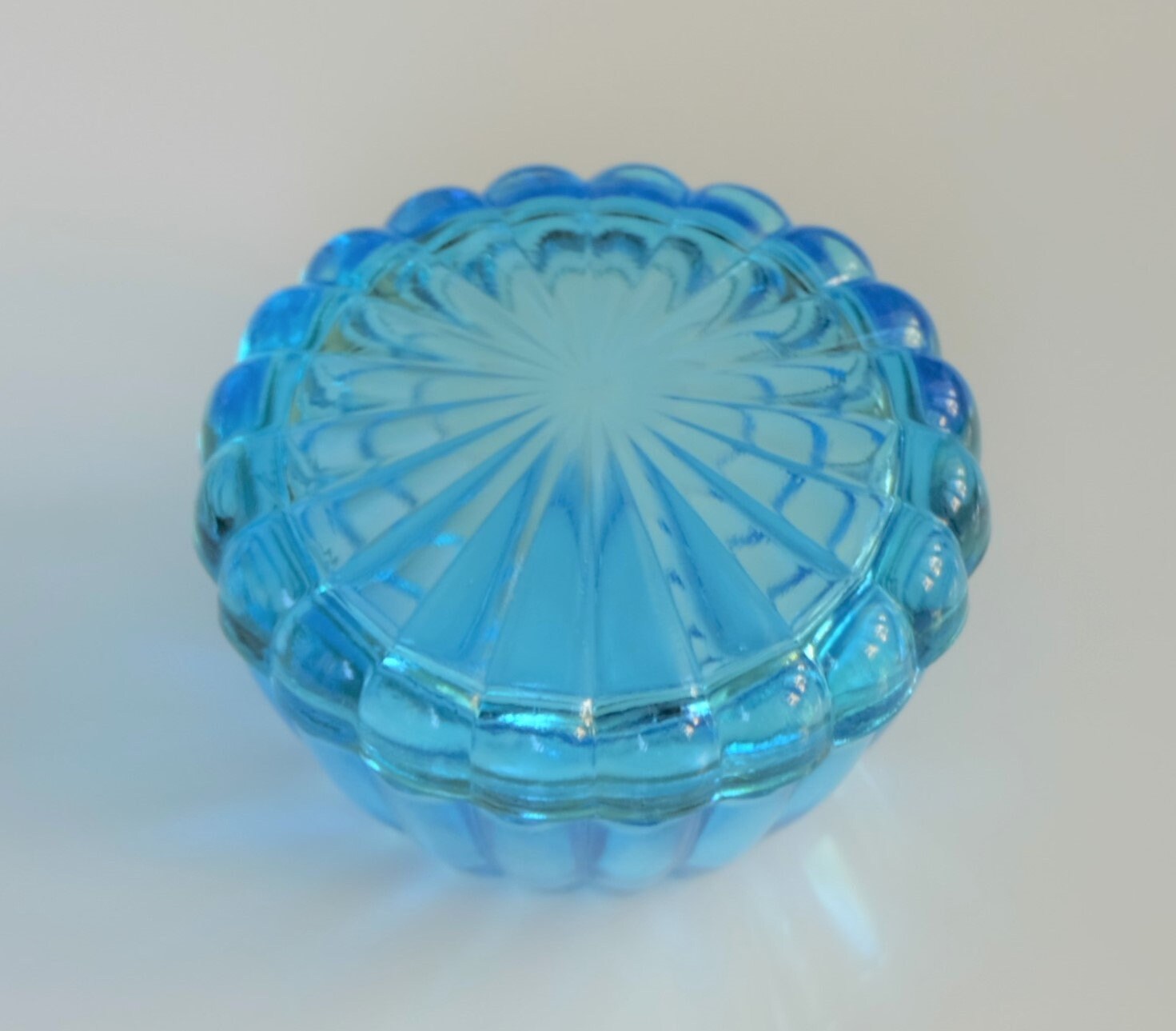 Bohemian Art Deco Turquoise Colored Glass Powder Dose Designed by Curt ...