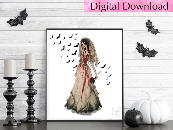 Corpse Bride Zombie Bride Digital Fashion Illustration Print - Etsy