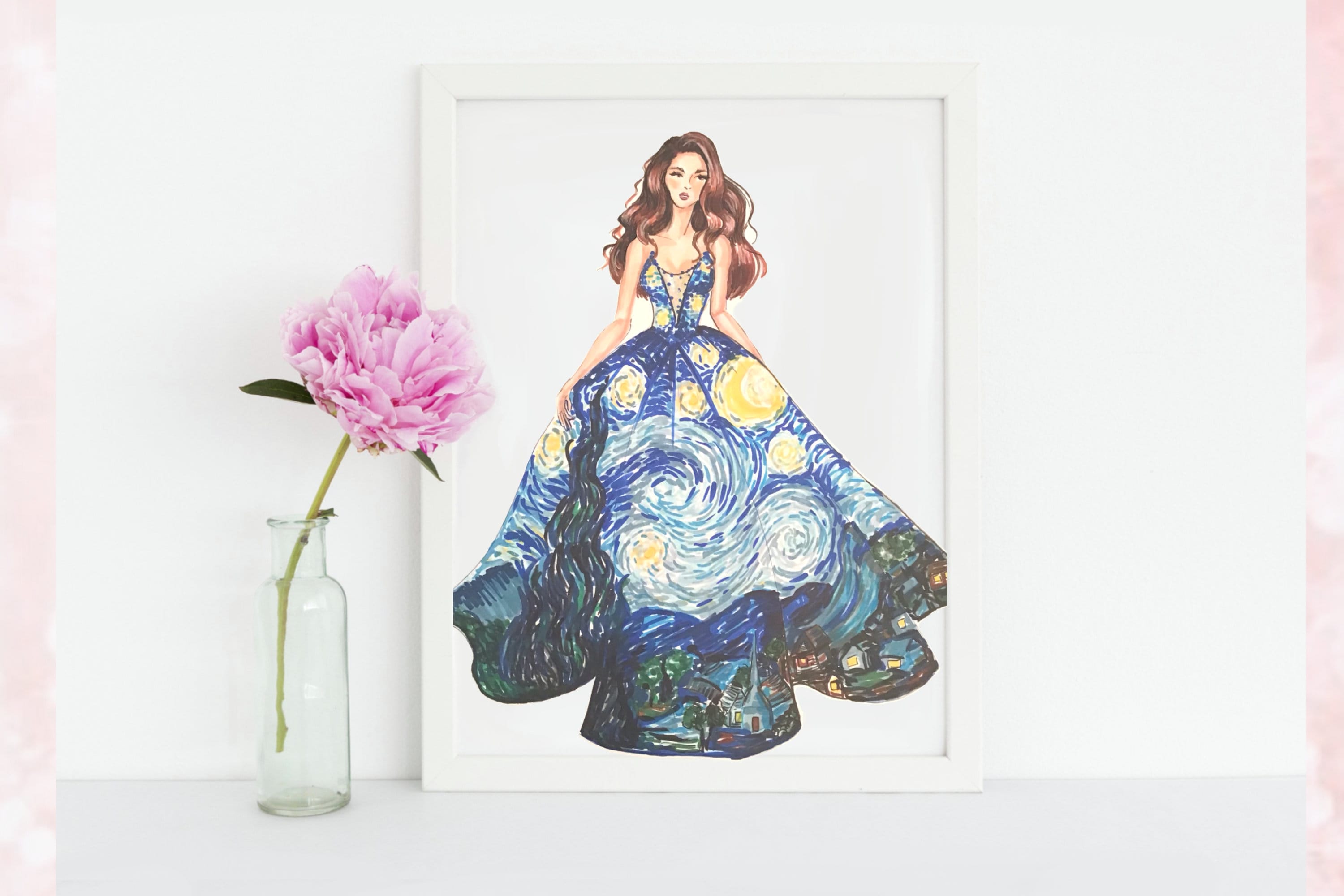Starry Night Dress Sketch , Starry Night Fashion Illustration, Starry ...