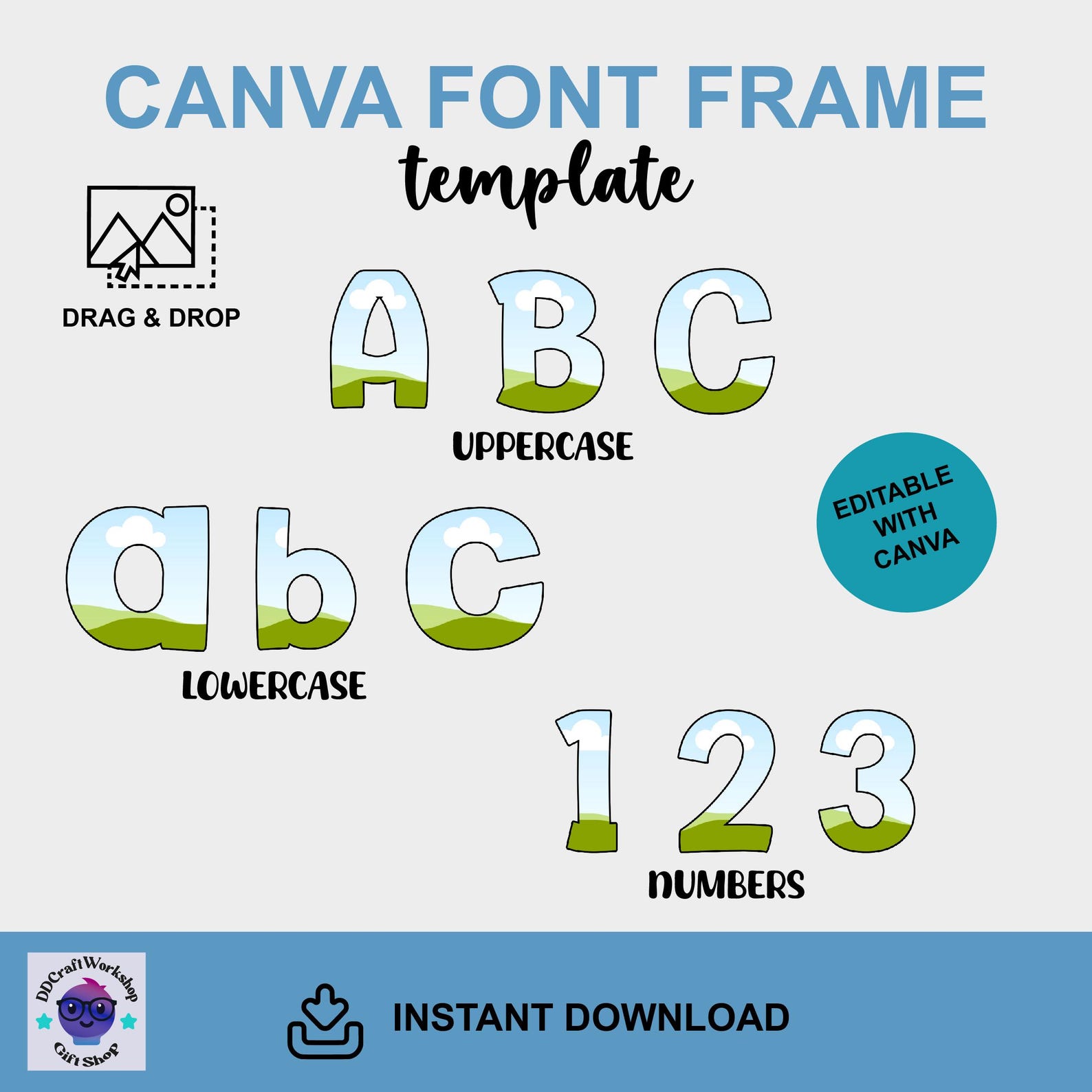 Editable Canva Frame Letters, Uppercase, Lowercase and Numbers, Drag ...