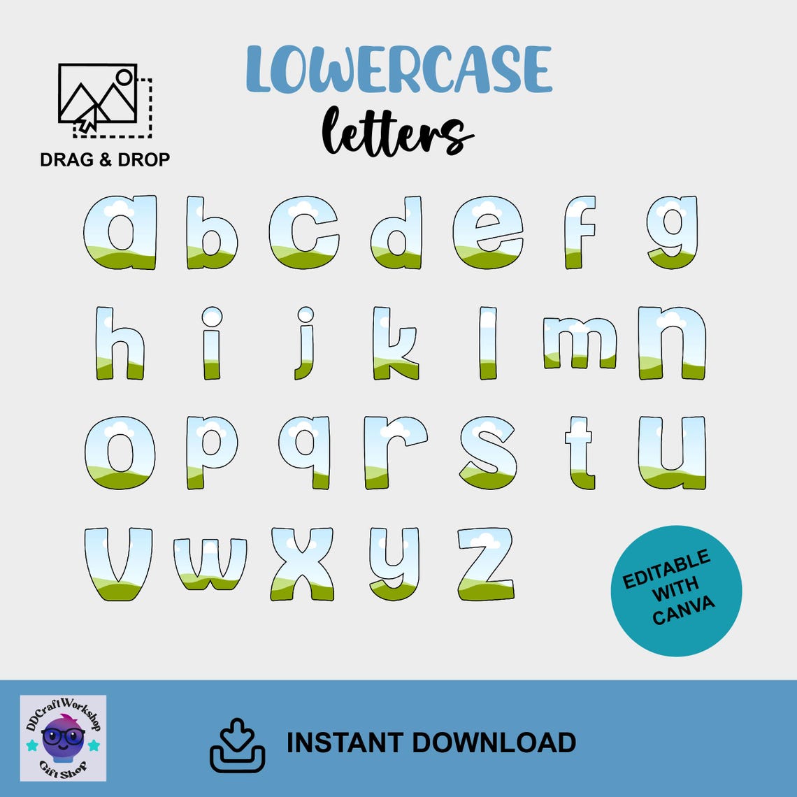 Editable Canva Frame Letters, Uppercase, Lowercase and Numbers, Drag ...