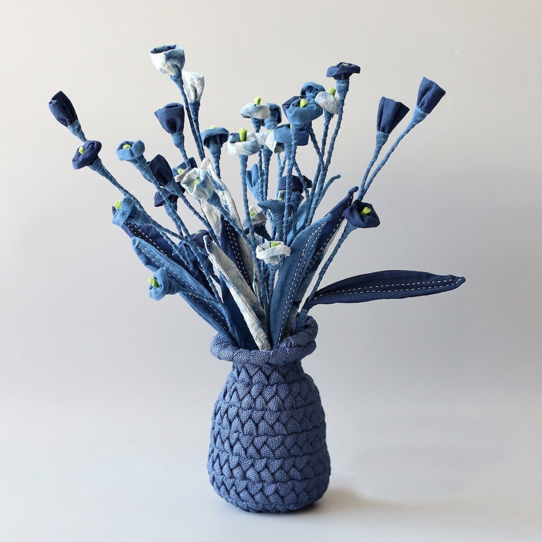 Blue Dyed Bellflower, Handmade Fabric Flowers ,home Decor Flower ...