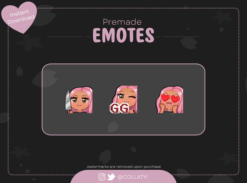 Emotes de garota de cabelo rosa e pele bronzeada para Twitch, streamers ...