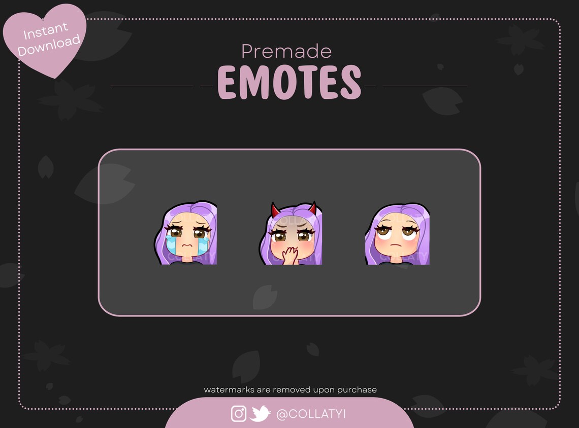 Purple Hair Girl Emotes for Twitch, Youtube Streamers or Discord || Cry ...