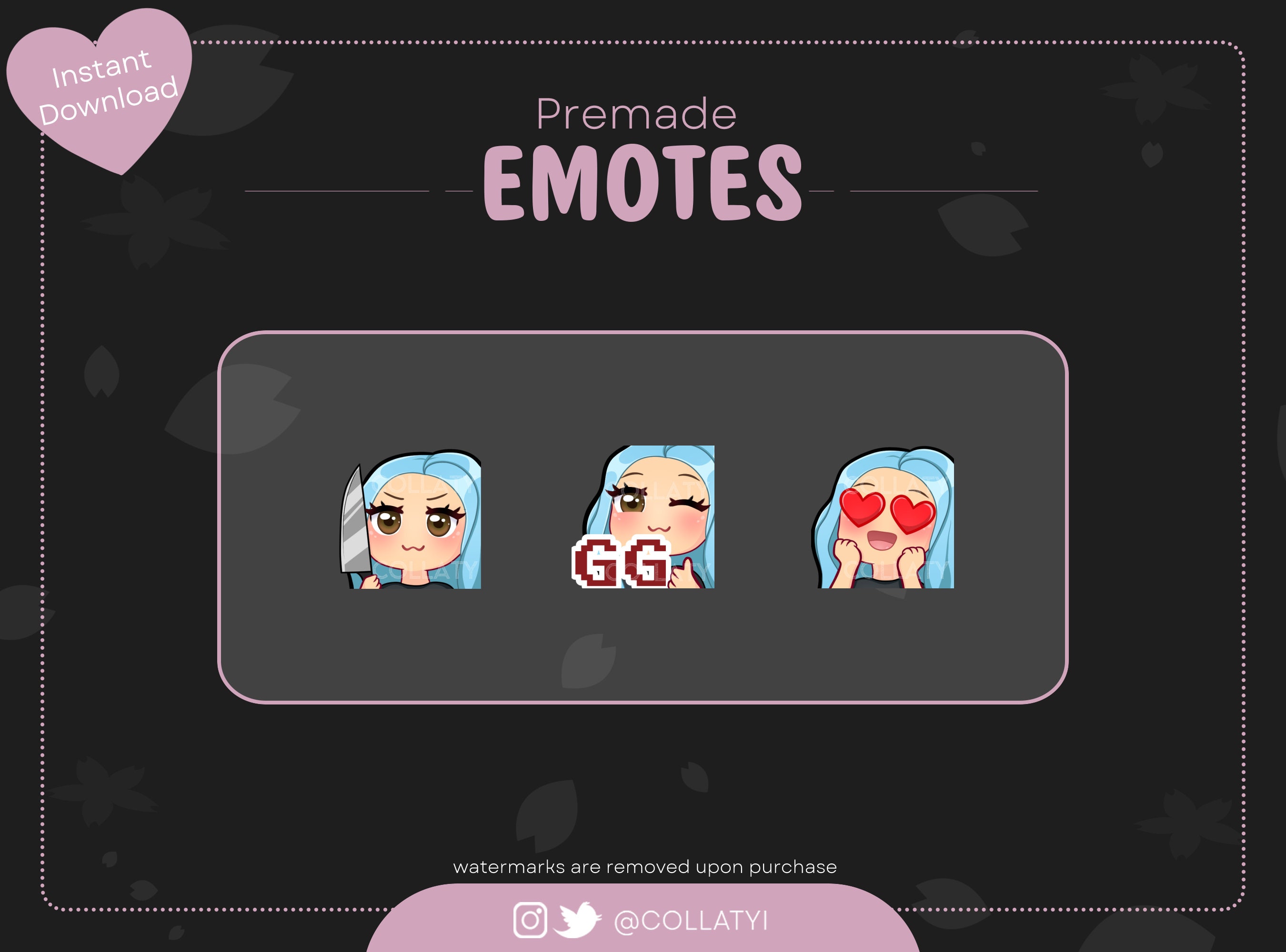 Blue Hair Girl Emotes for Twitch, Youtube Streamers or Discord Hearts ...