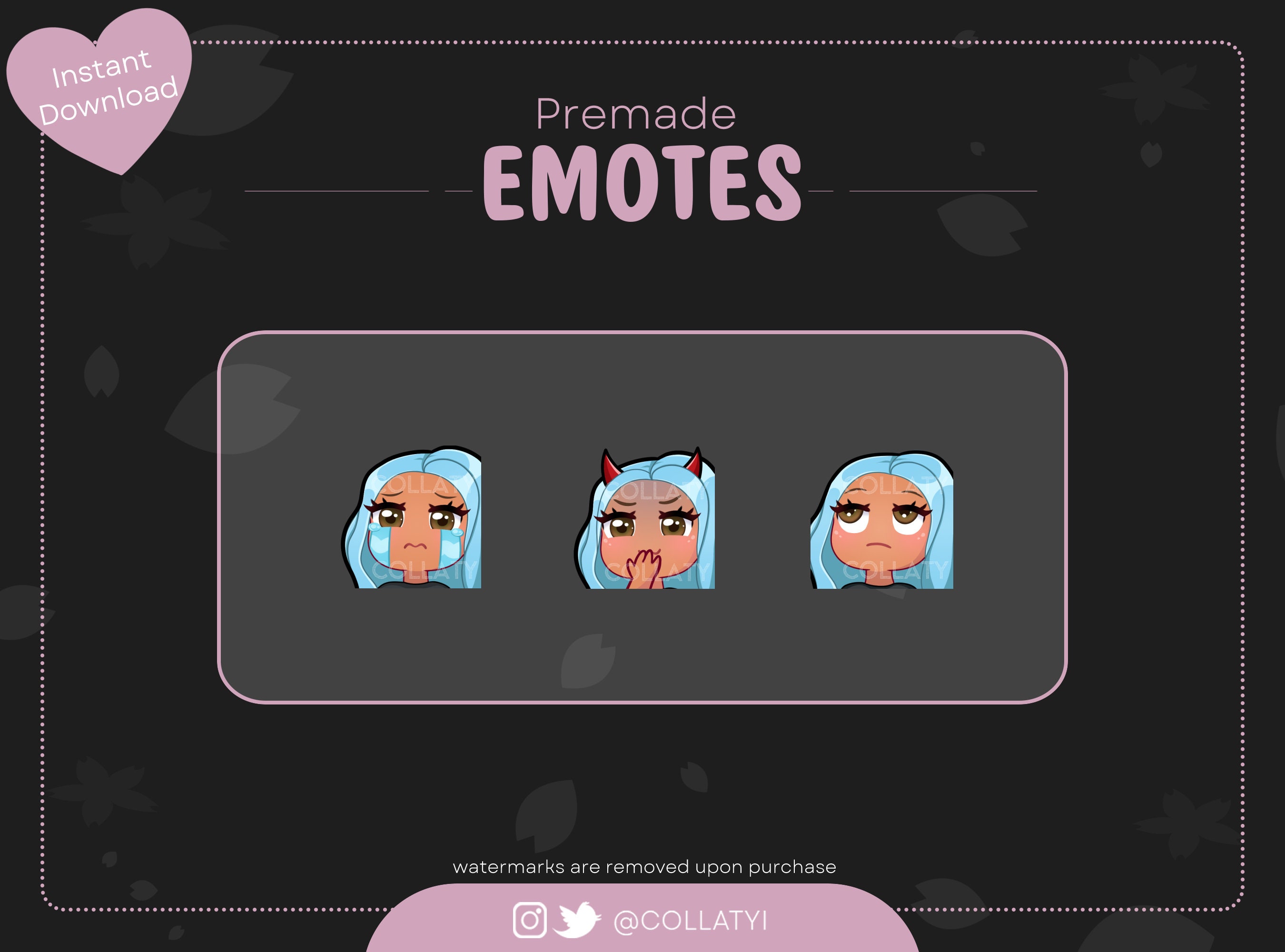Blue Hair, Tanned Skin Girl Emotes for Twitch, Youtube Streamers or ...