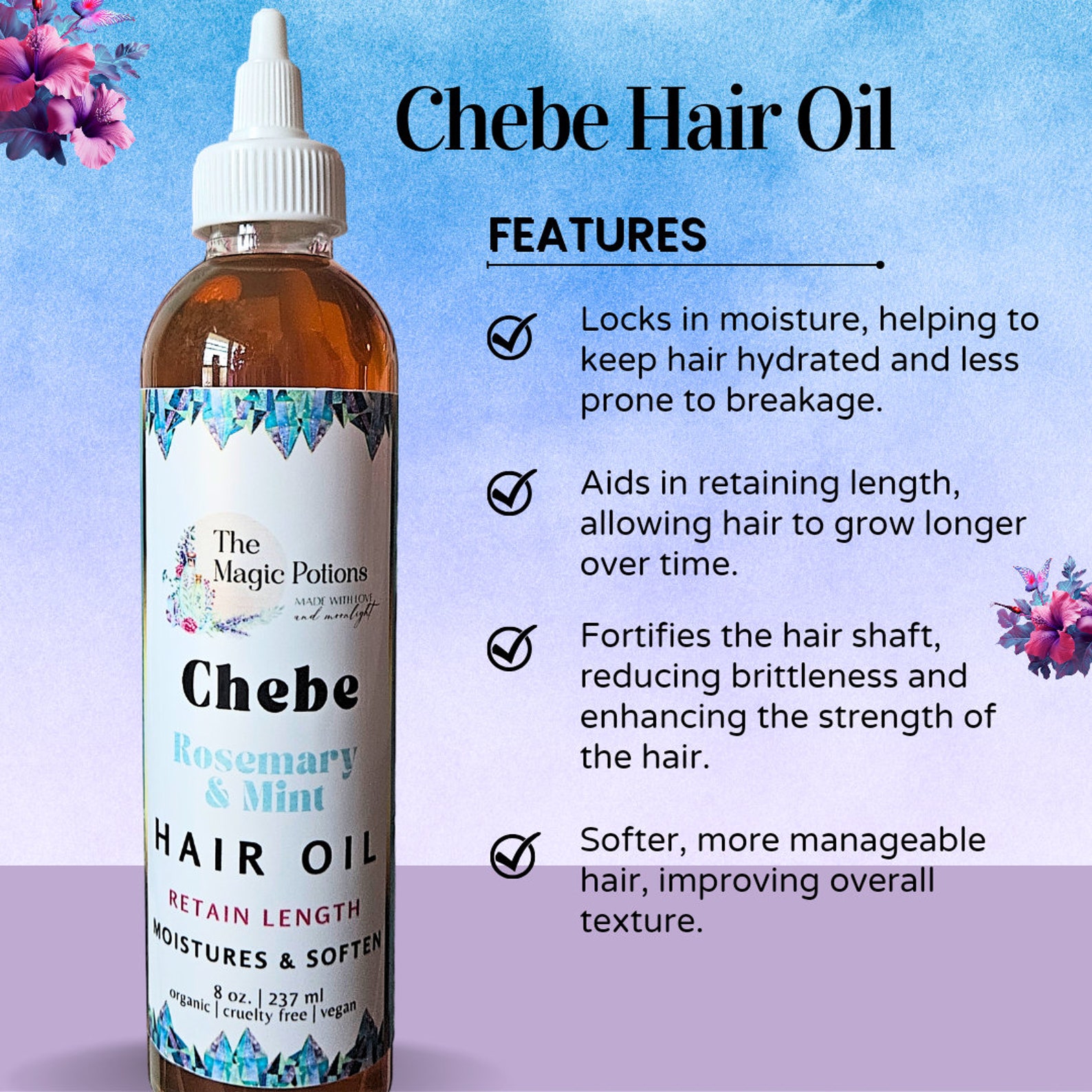 Chebe Rosemary Mint Hair Growth Oil, Ayurvedic Hair Growth Serum ...