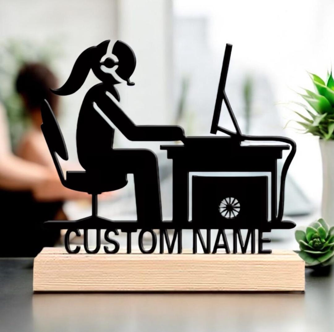 Personalized Metal Office Desk Sign | Wood Base, Custom Name Plate - Etsy