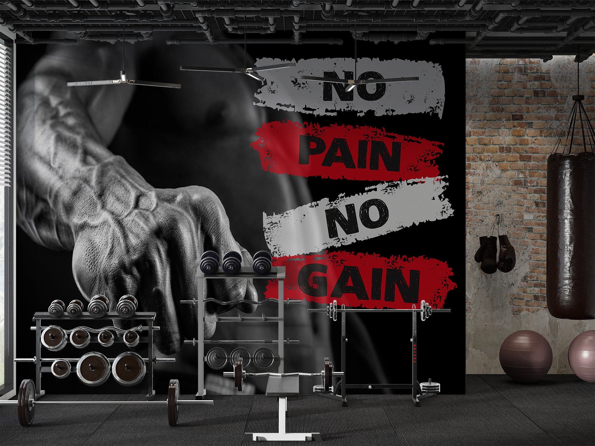 Body Building Gym Wallpaper, Fitness Sport Wallpaper Self Adhesive Peel ...