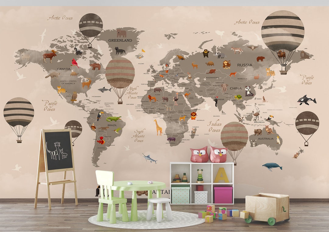 World Map With Flying Balloons Intelligence Enhancing Wallpaper, Earth ...