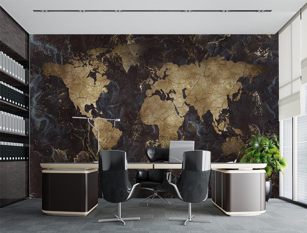 Black Gold World Map Wallpaper, World Map Wallpaper, Political World ...