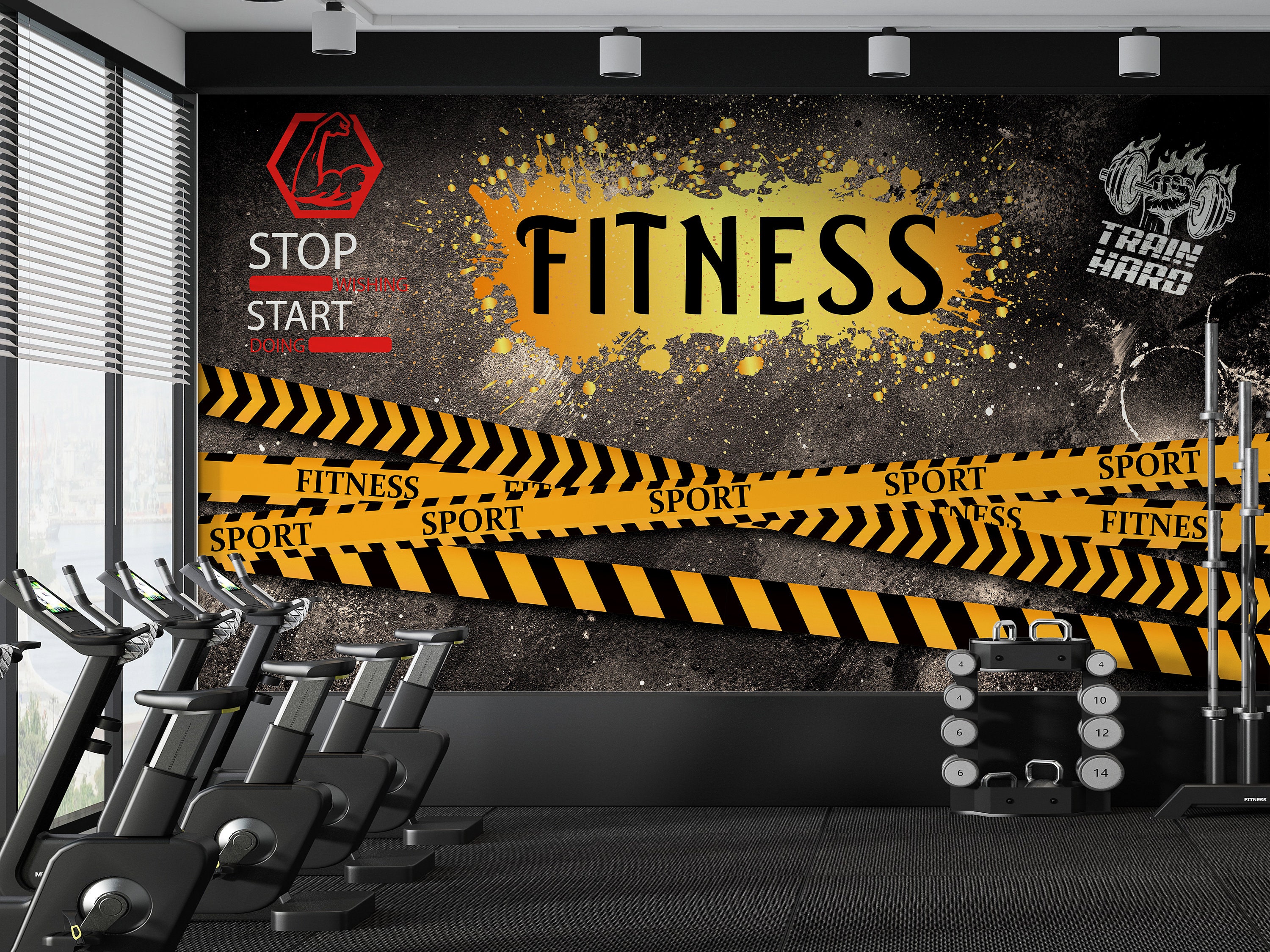 Start Stop Gym Fitness Wallpaper, Dumbbell Graffiti Wallpaper, Gym ...