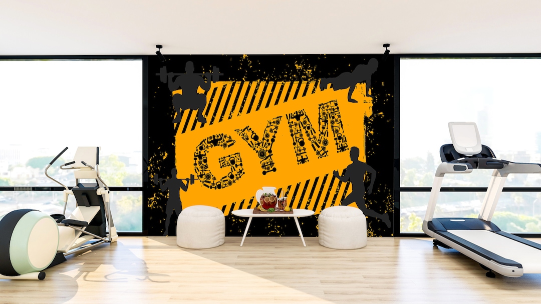 Gym Written Wallpaper, Yellow and Black Text Gym Wallpaper, Fitness ...