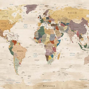 World Map Wallpaper İn Cream Tones, Detailed Map Wallpaper, Self ...