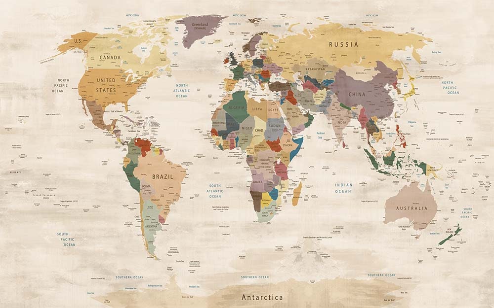 World Map Wallpaper İn Cream Tones, Detailed Map Wallpaper, Self ...