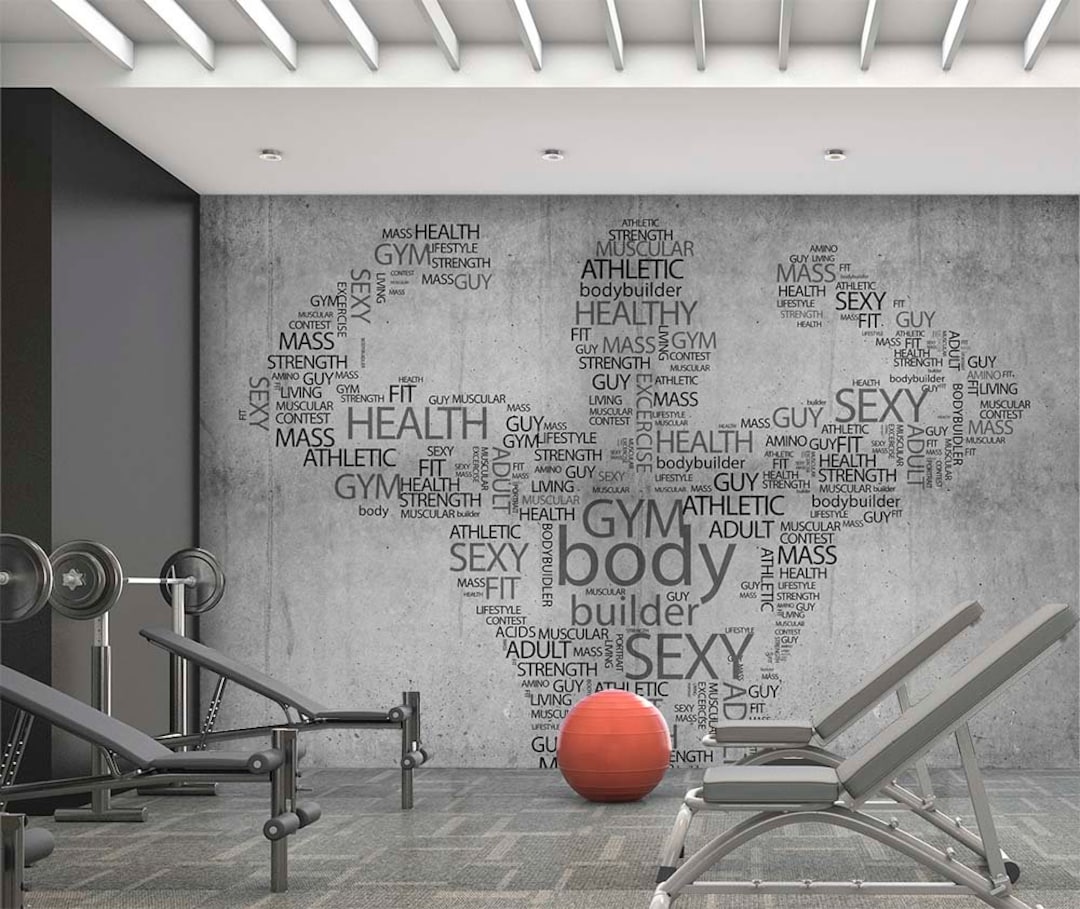 Fitness Gym Wallpaper, Gym Writings, Peel and Stick Wall Paper - Etsy