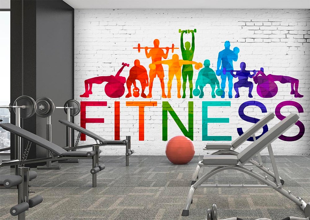 Colorful Writings on White Brick Gym Wallpaper, Fitness Wallpaper, Gym ...