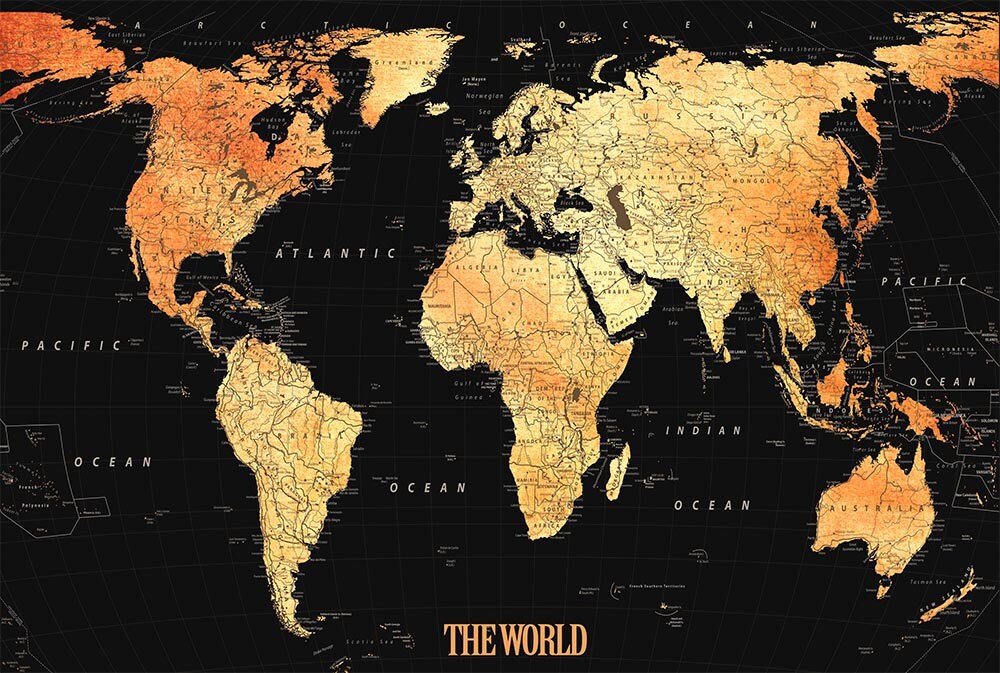 Detailed Political Map Wallpaper Peel and Stick, World Map Wall Art ...