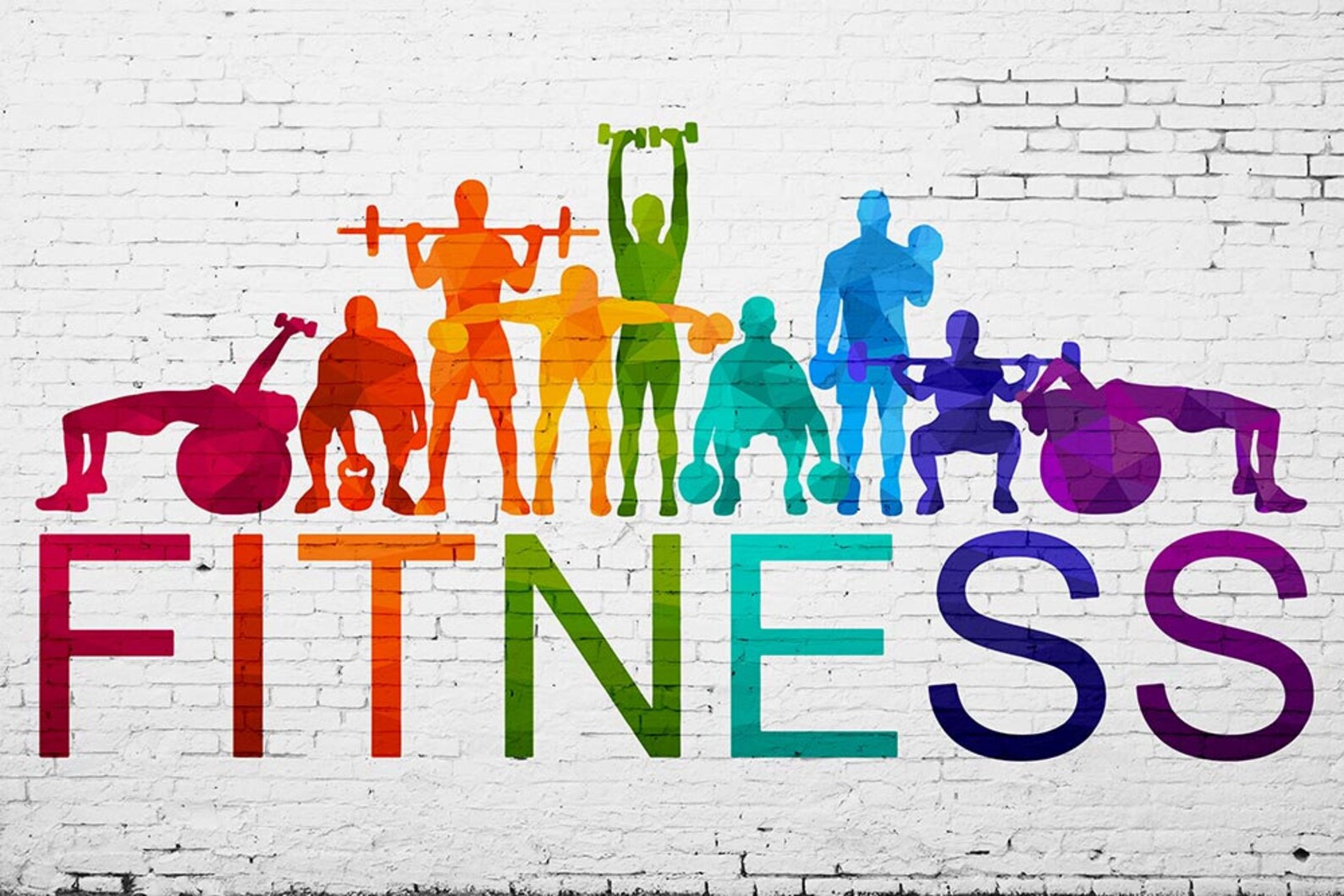 Colorful Writings on White Brick Gym Wallpaper, Fitness Wallpaper, Gym ...