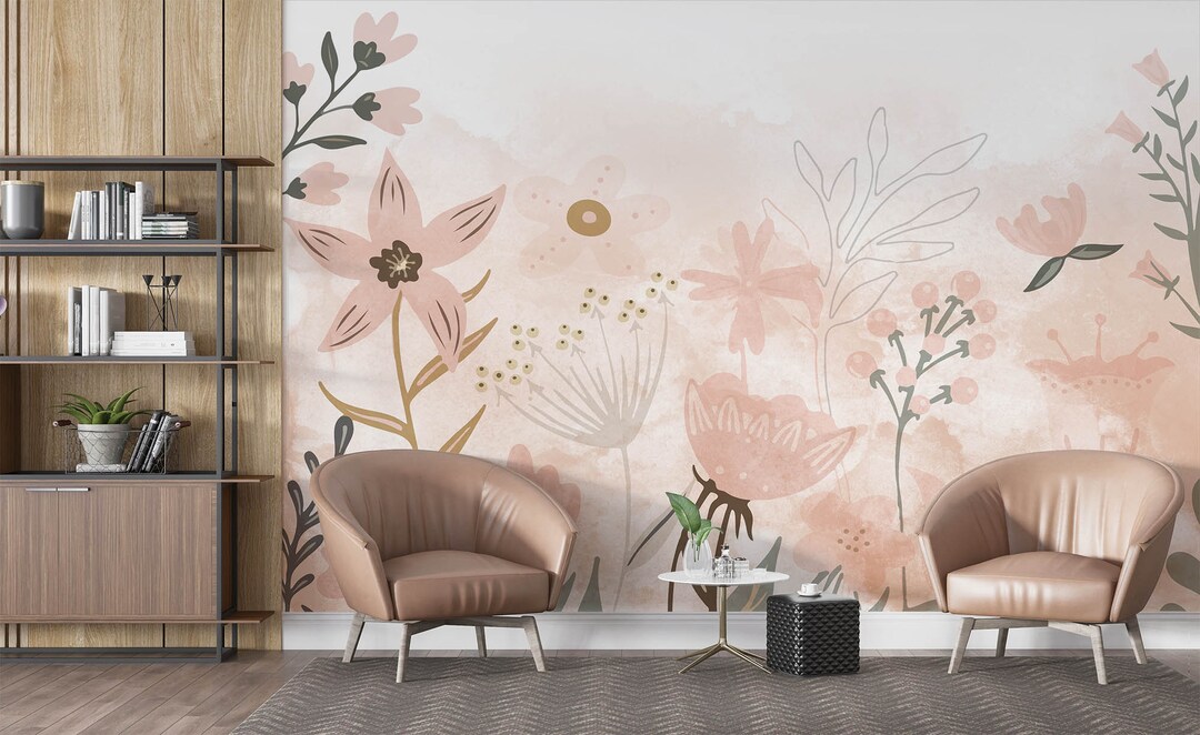 Pink Modern Large Flower Wallpaper, Flowers Mural, Pink Wall Mural ...