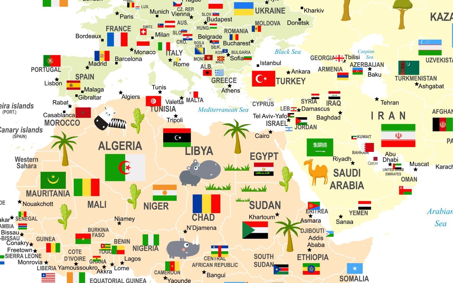 Children's World Map Wallpaper With Country Flags on White Background ...
