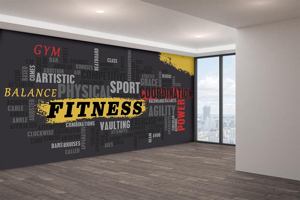 Fitness Gym Word Art Wallpaper, Peel and Stick, Inspirational Studio ...