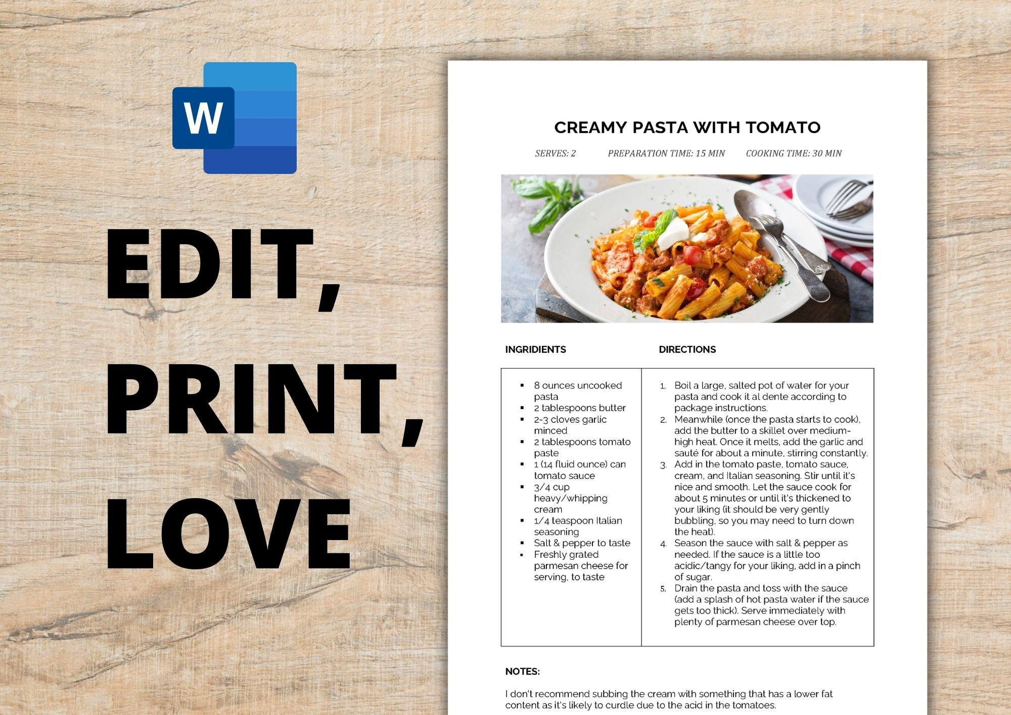 Recept Sjabloon Bewerkbare Recept Sjabloon Word Afdrukbaar | Etsy België