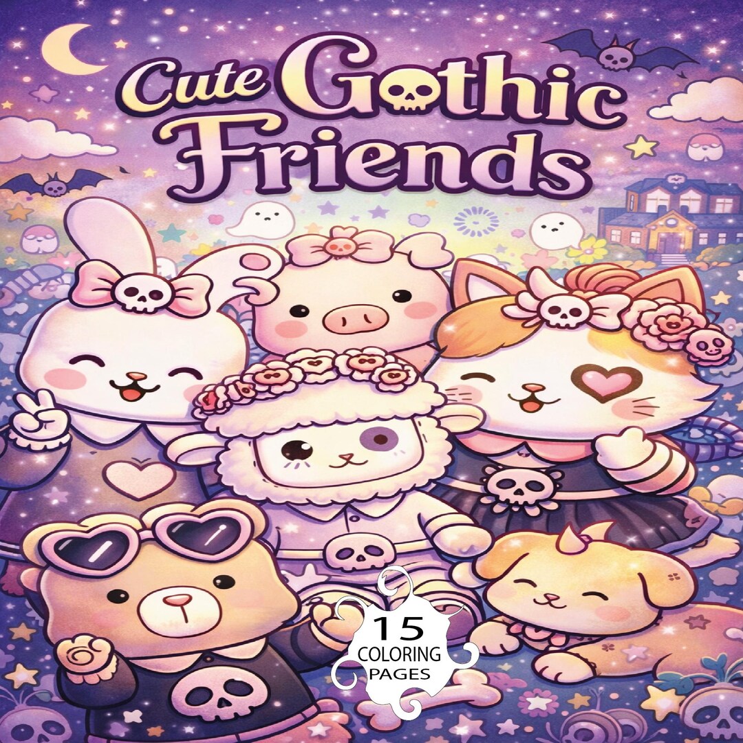 Cute Gothic Friends Adult Coloring Pages | Spooky Kawaii Line Art ...