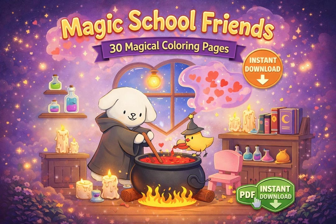 Magic School Fantasy Adult Coloring Pages for Relaxation Stress Relief ...