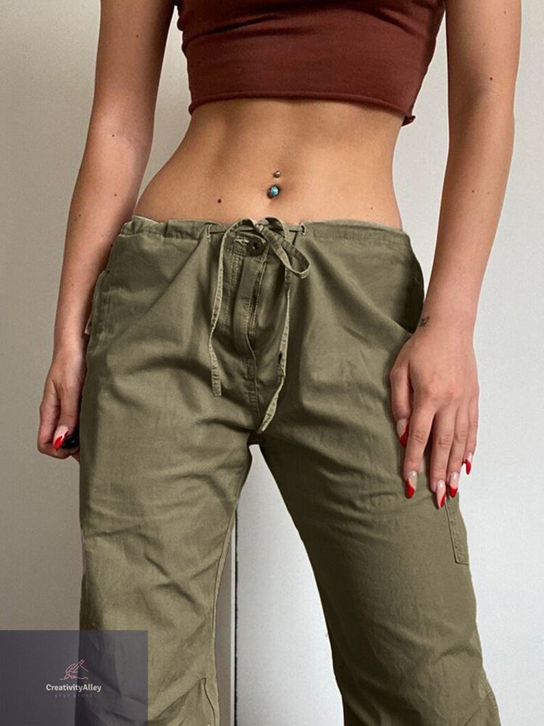 Y2k Cargo Pants Green Tie Up Trousers Womens Low Waist Etsy