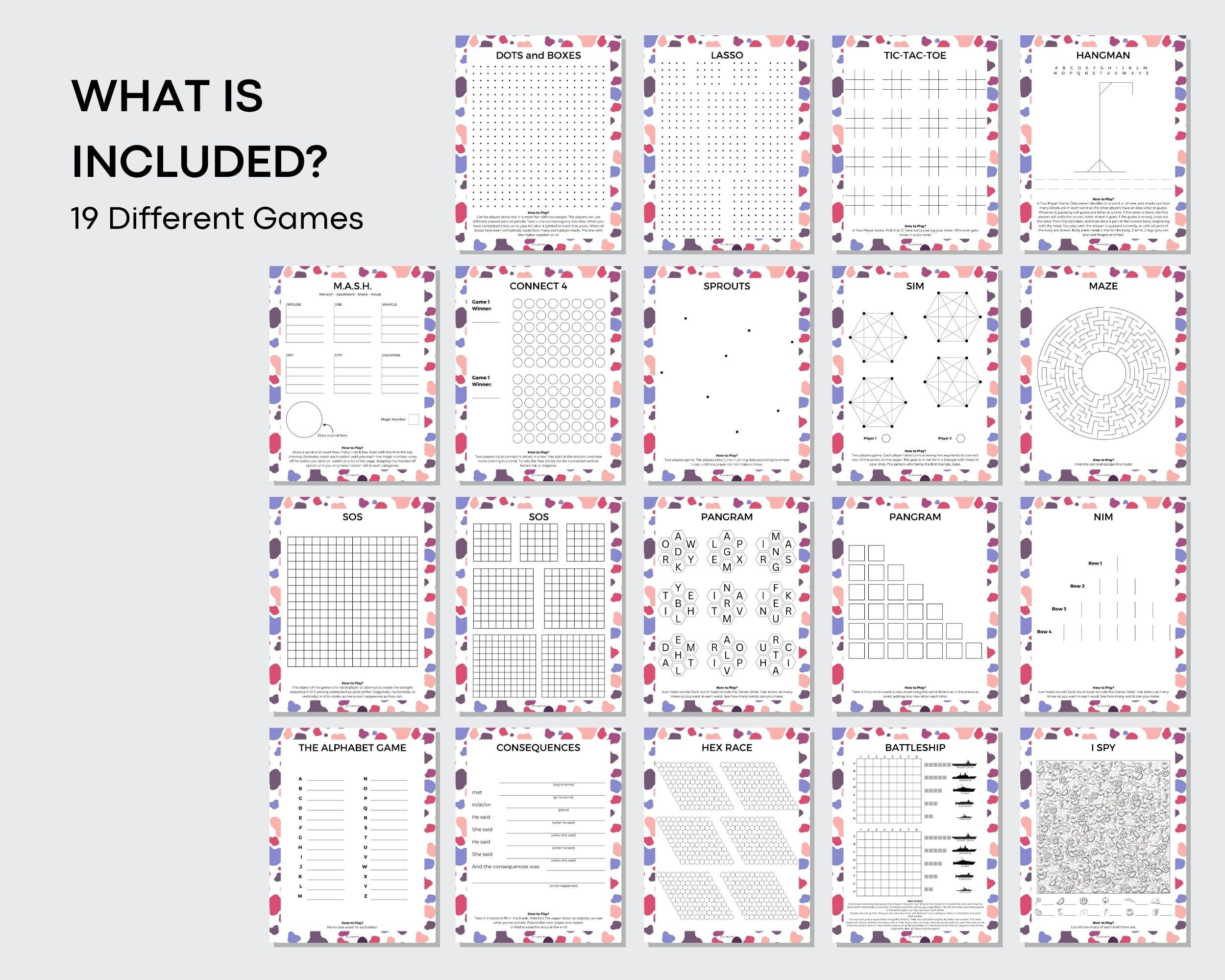 Printable Pen and Paper Games, 19 Classic Game, Dots and Boxes, Tic-tac ...