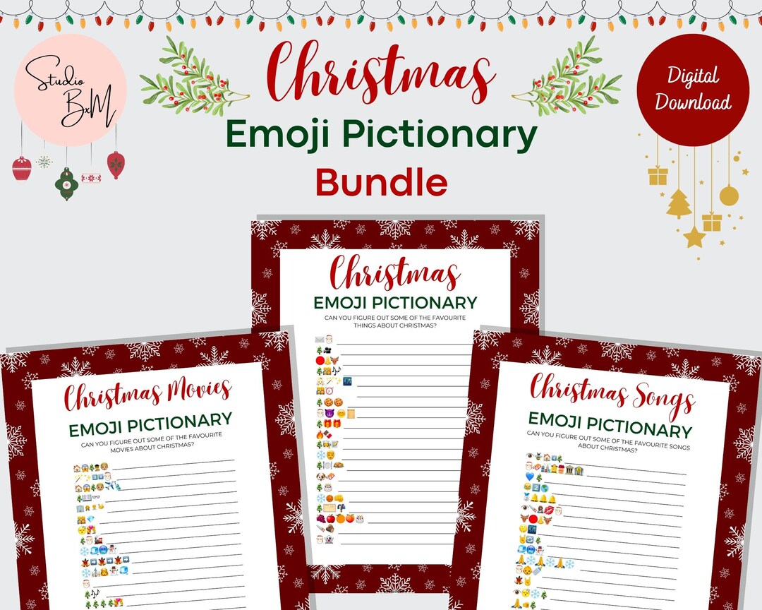Christmas Emoji Pictionary Game Bundle, Favorite Songs, Favorite Movies ...
