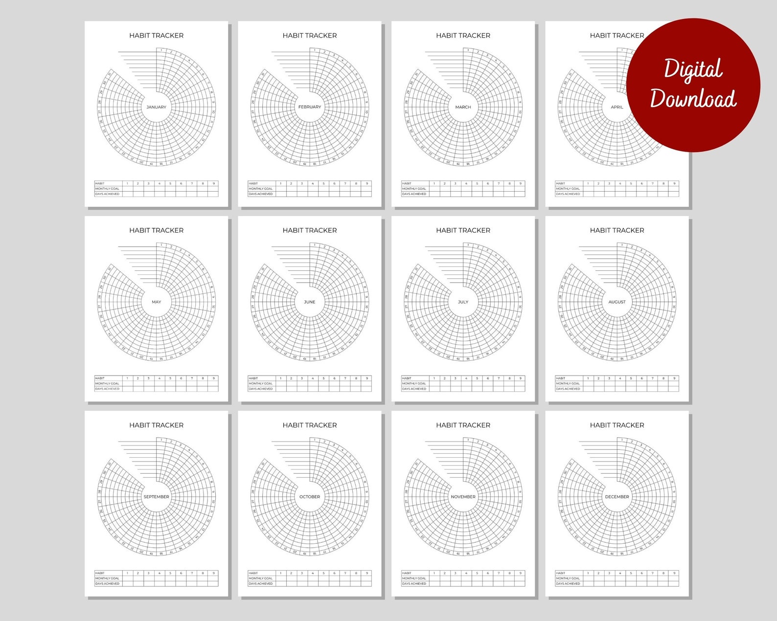 Circular Monthly Habit Tracker Printable (digital Download) - Etsy