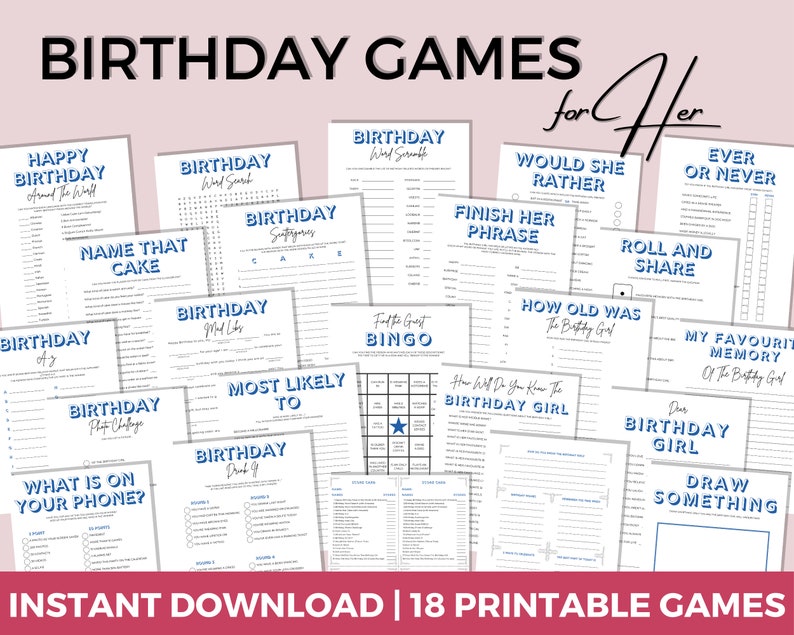 Printable Birthday Games For She Her 18 Pack Bundle Party Games Adult