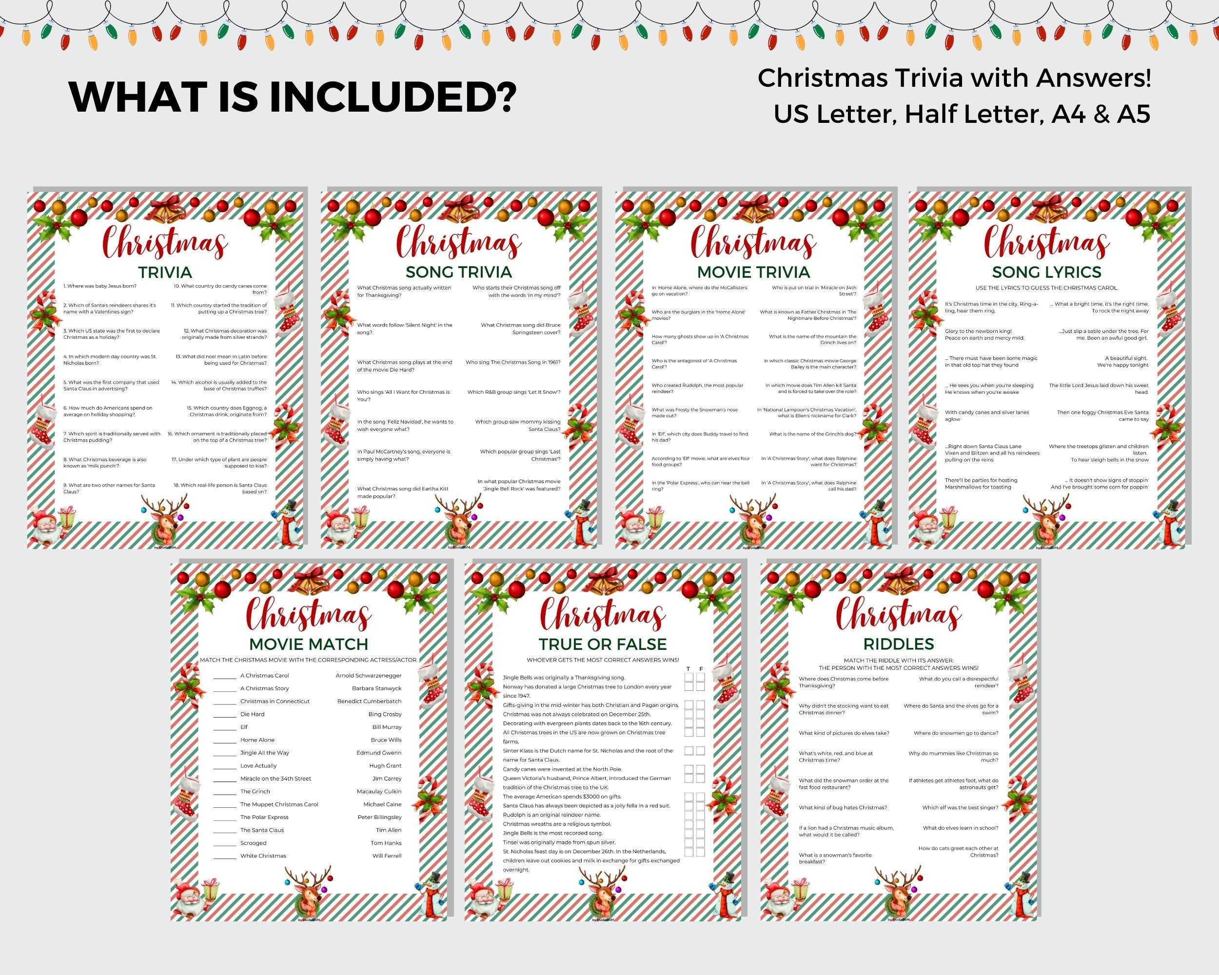 Christmas Trivia Game, 7 Printable Christmas Trivia, Christmas ...
