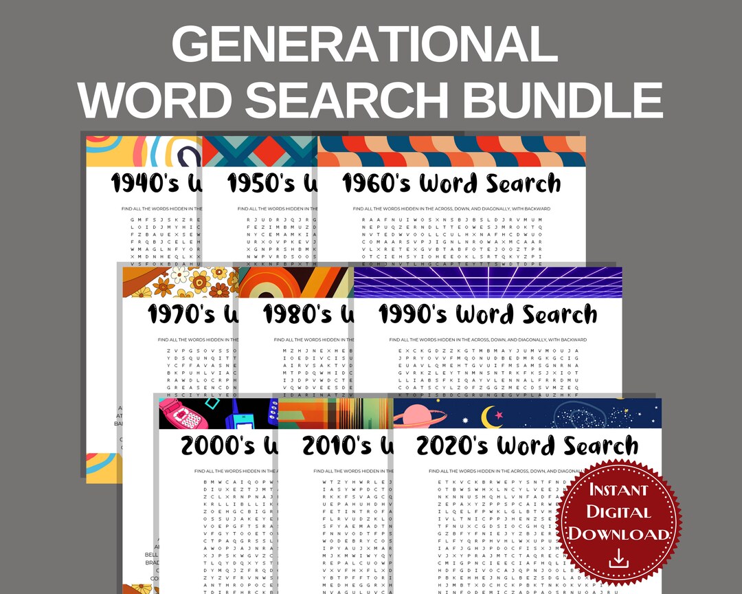 Word Search by the Decades Game Pack, Play With Kids and Adults ...