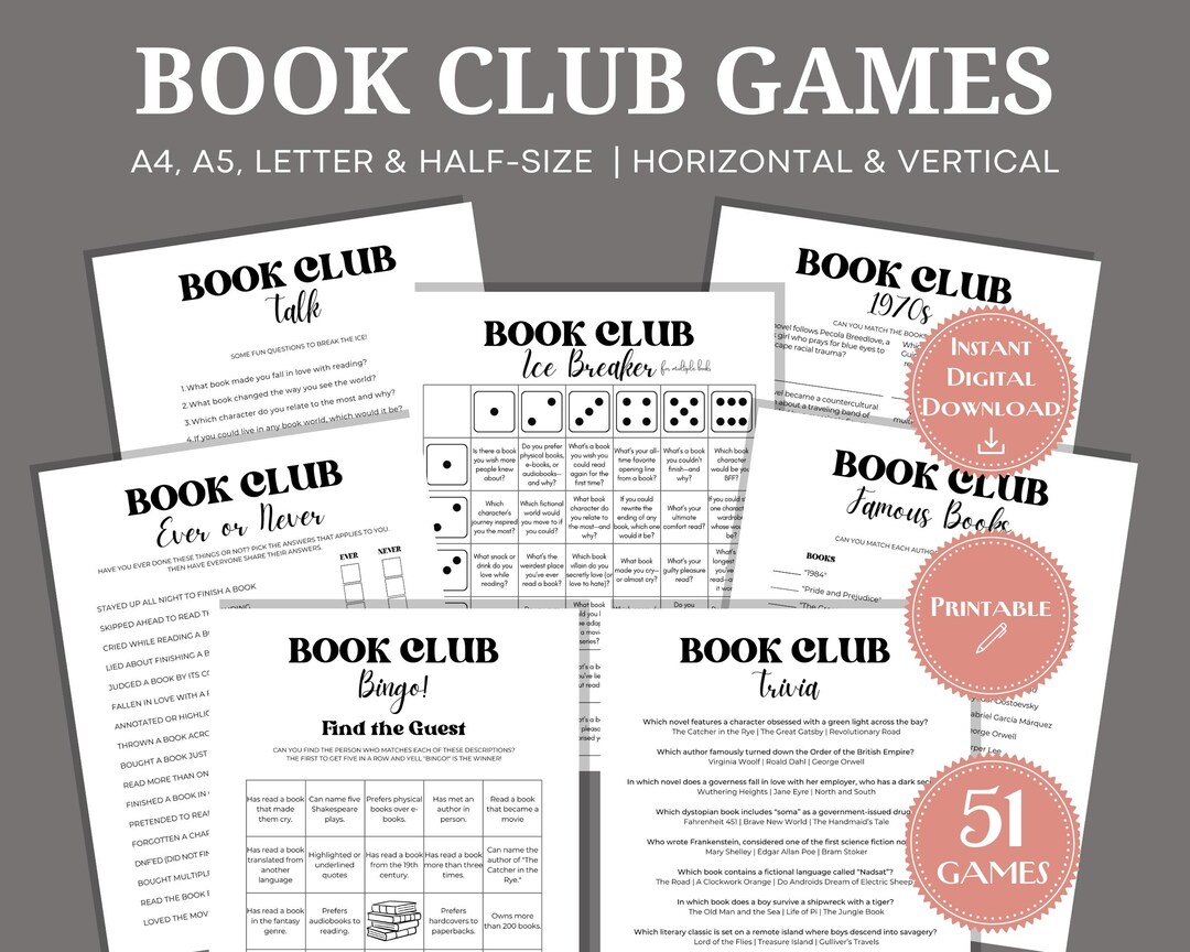 Book Club Games | Book Club Icebreakers | Book Club Activity, Printable ...