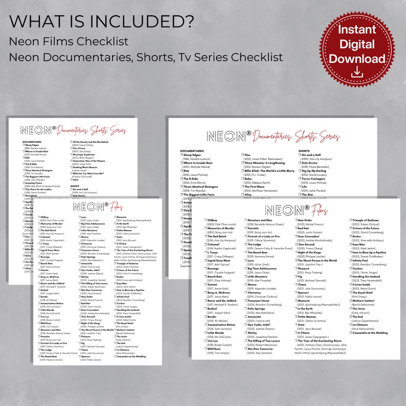 Neon Films Checklist, Movie Checklist, Neon Documentaries, Shorts ...