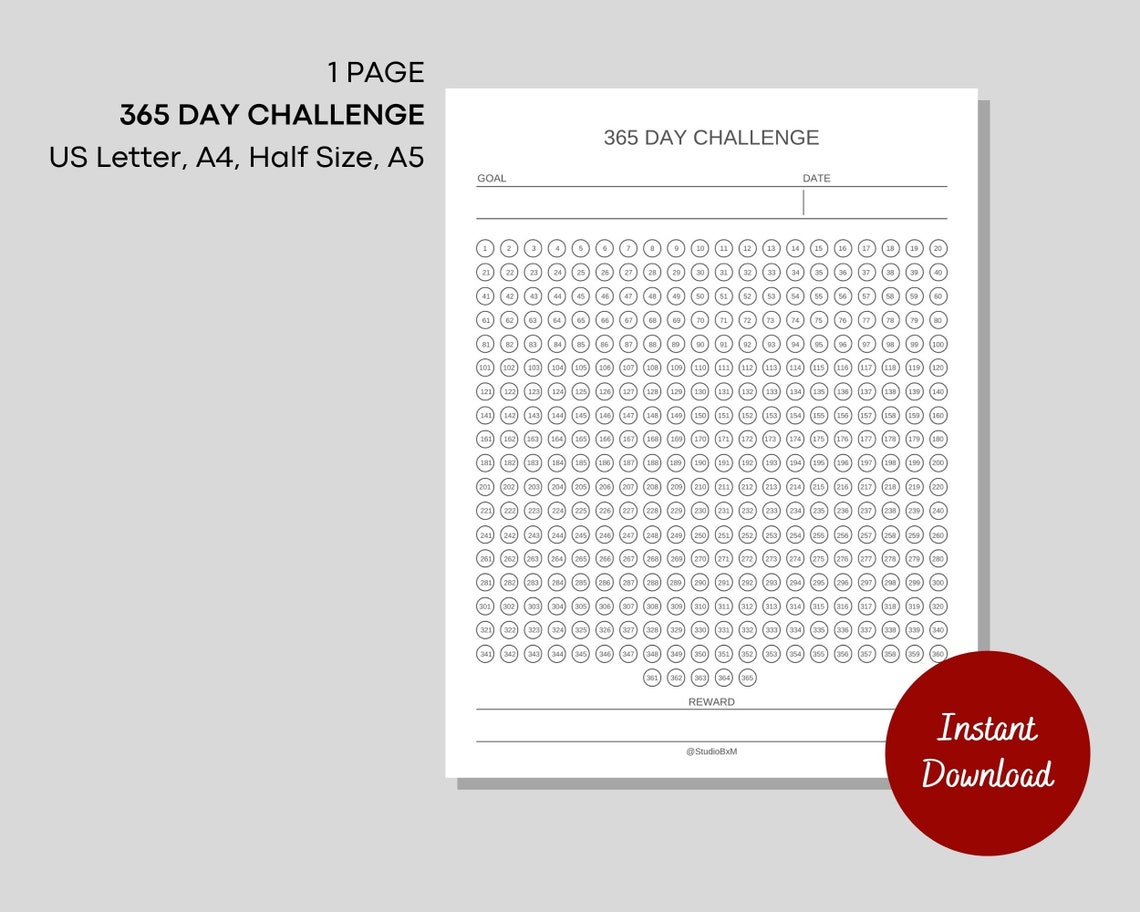 365 Day Habit Tracker Printable: Goal Tracker, Routine Chart (digital ...