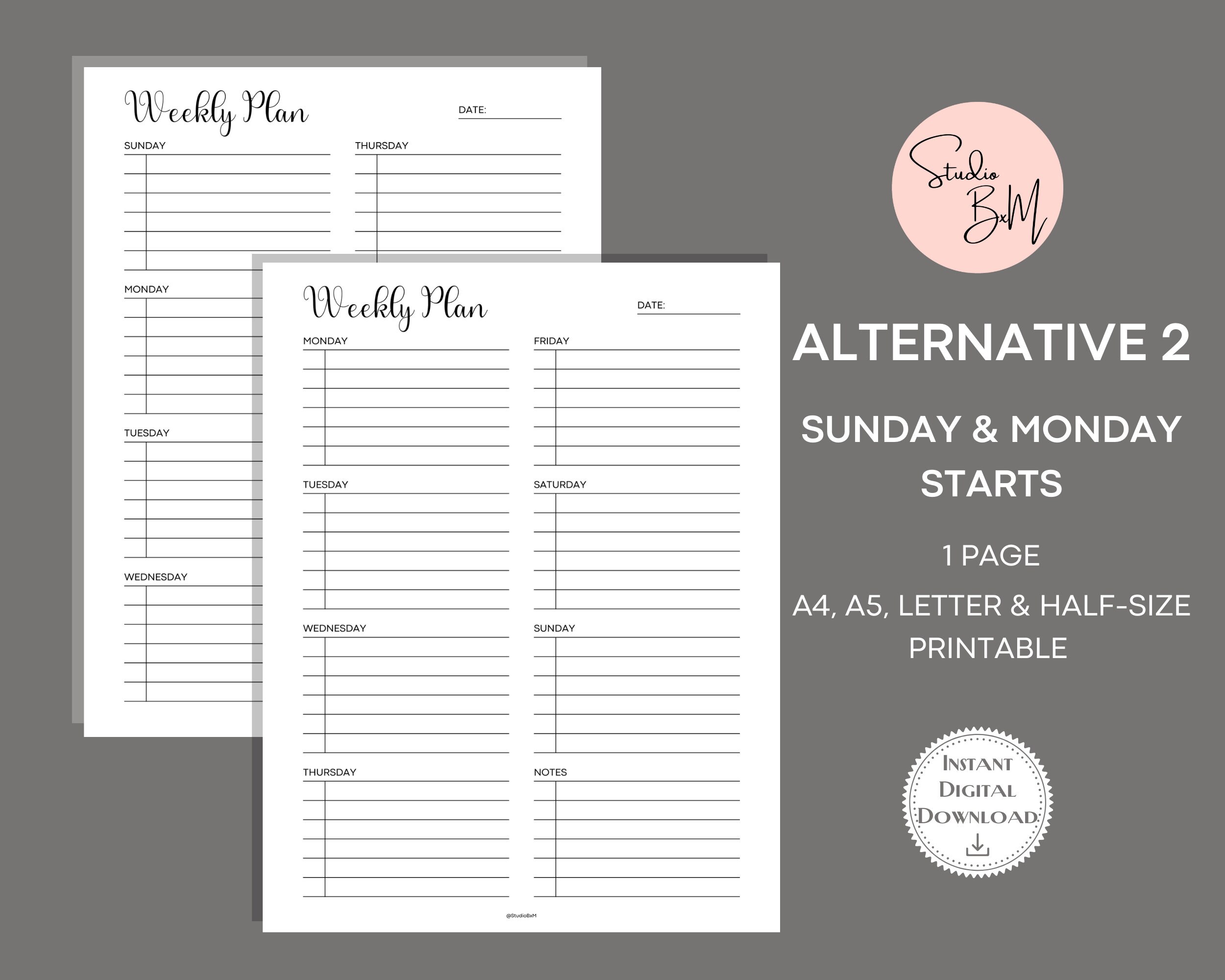 Weekly Organizer Printable, Weekly Planner Printable, Minimalist Weekly ...