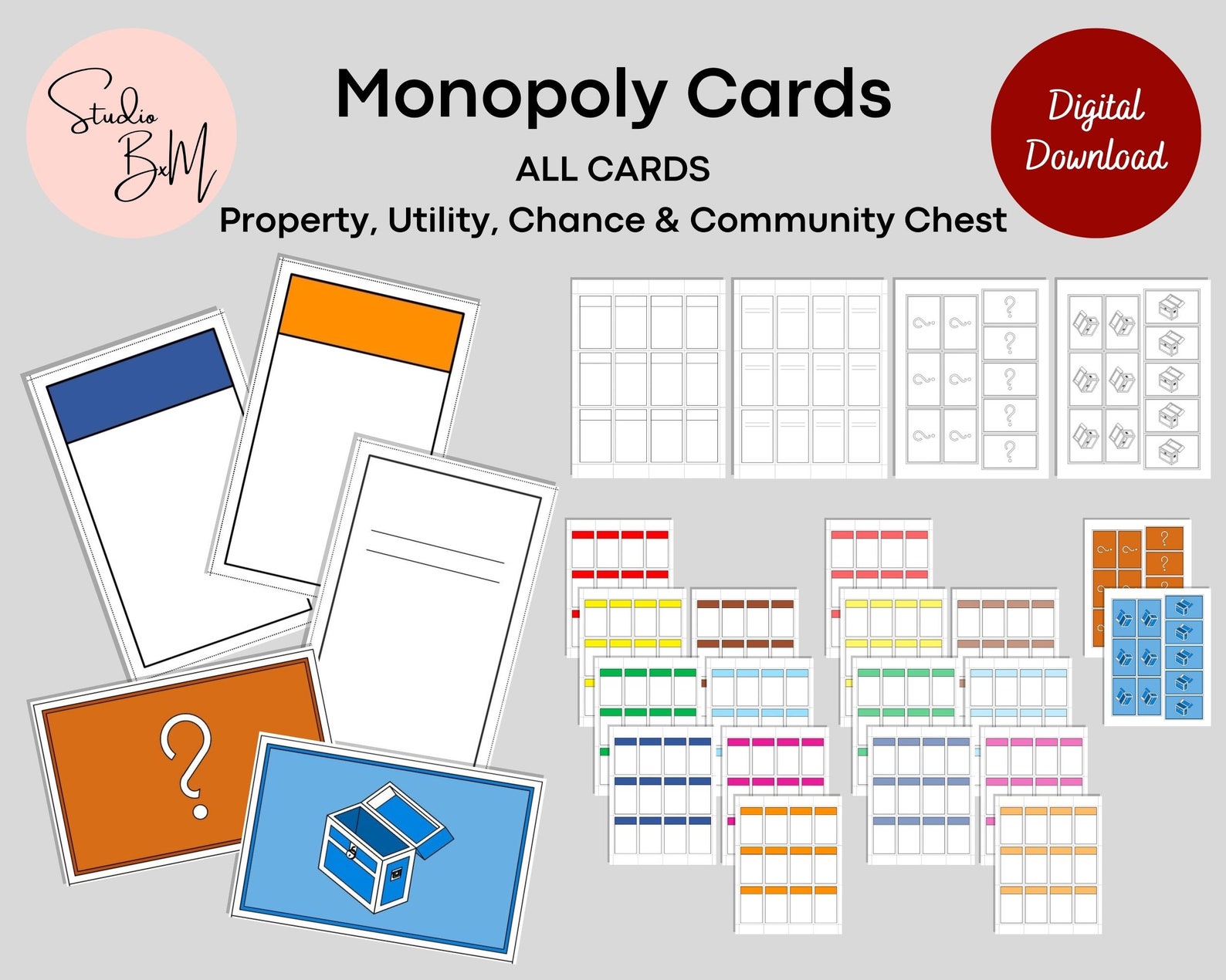 Monopoly Game Cards: Property, Utility, Chance & Community Chest ...