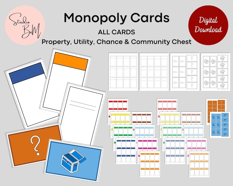 Monopoly Game Cards: Property, Utility, Chance & Community Chest ...