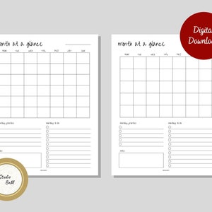 Month at a Glance Printable Undated Monthly Planner - Etsy