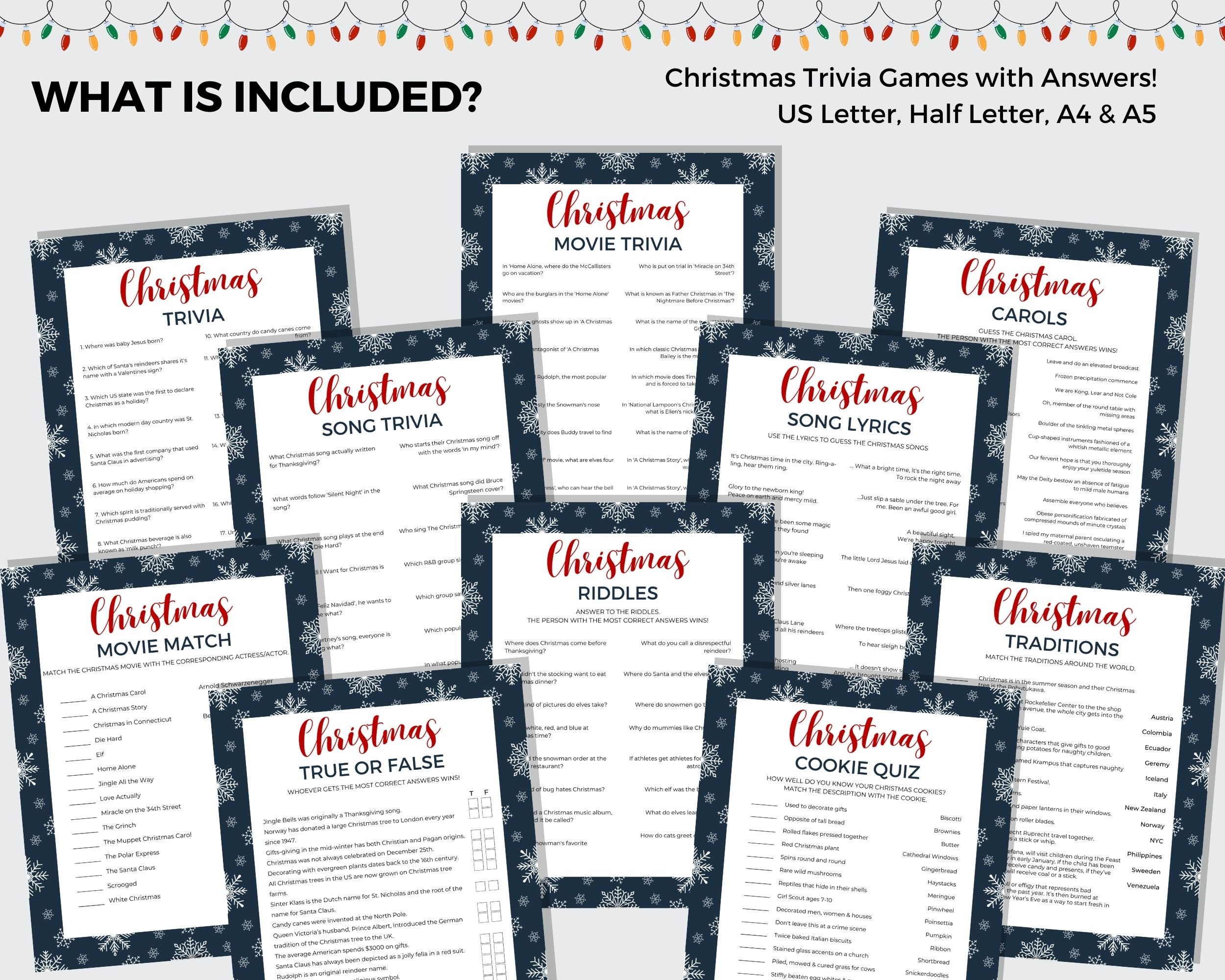 Printable Christmas Game, 27 Christmas Party Trivia Game, Family Game ...