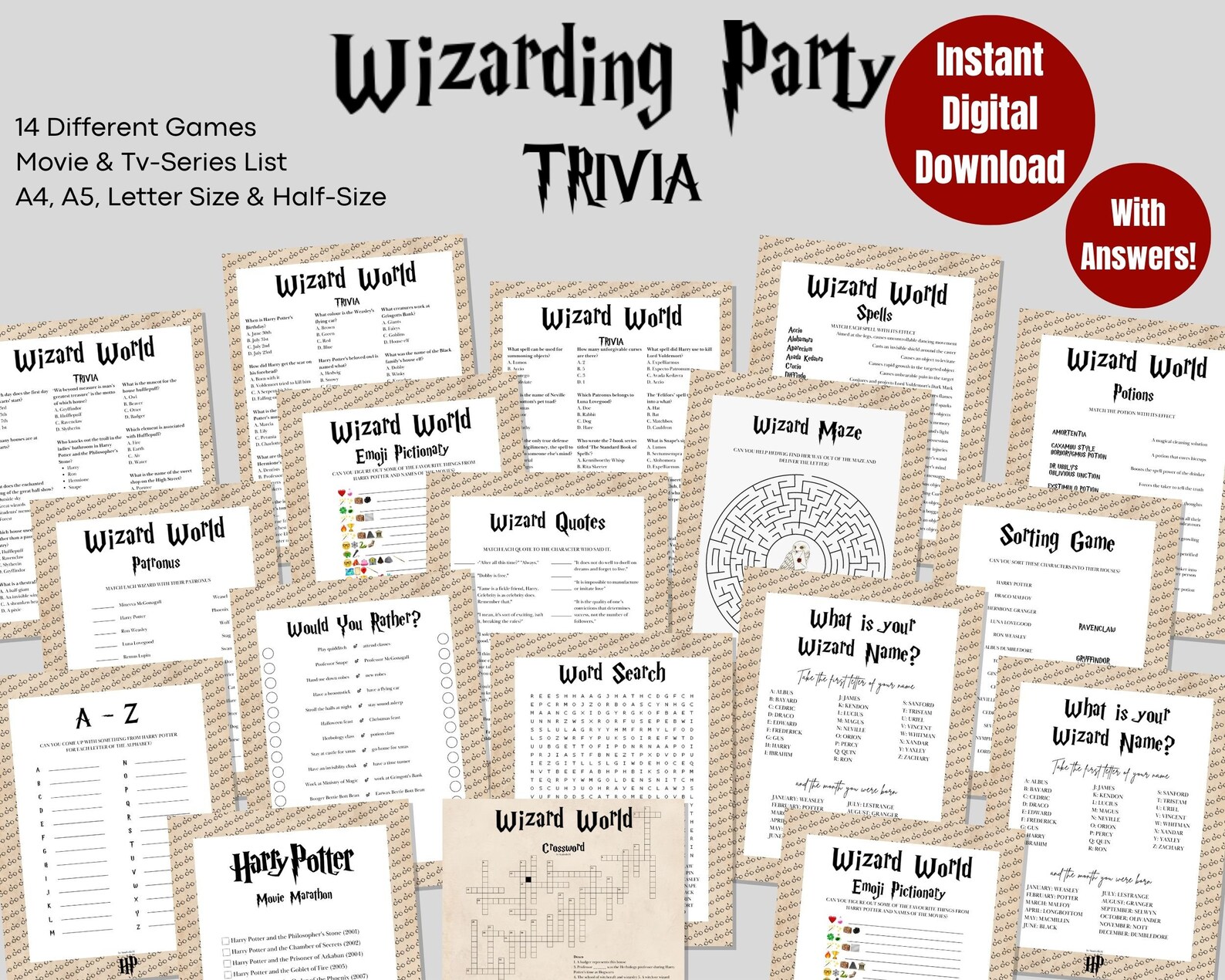 Harry Potter Trivia Printable Wizard Party Games HP Quiz - Etsy