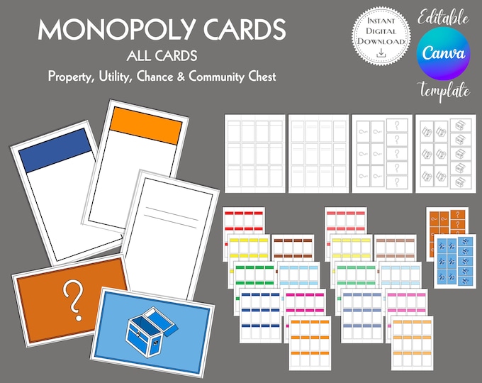 Plantilla de Monopoly editable con tablero, caja, cartas de propiedad ...