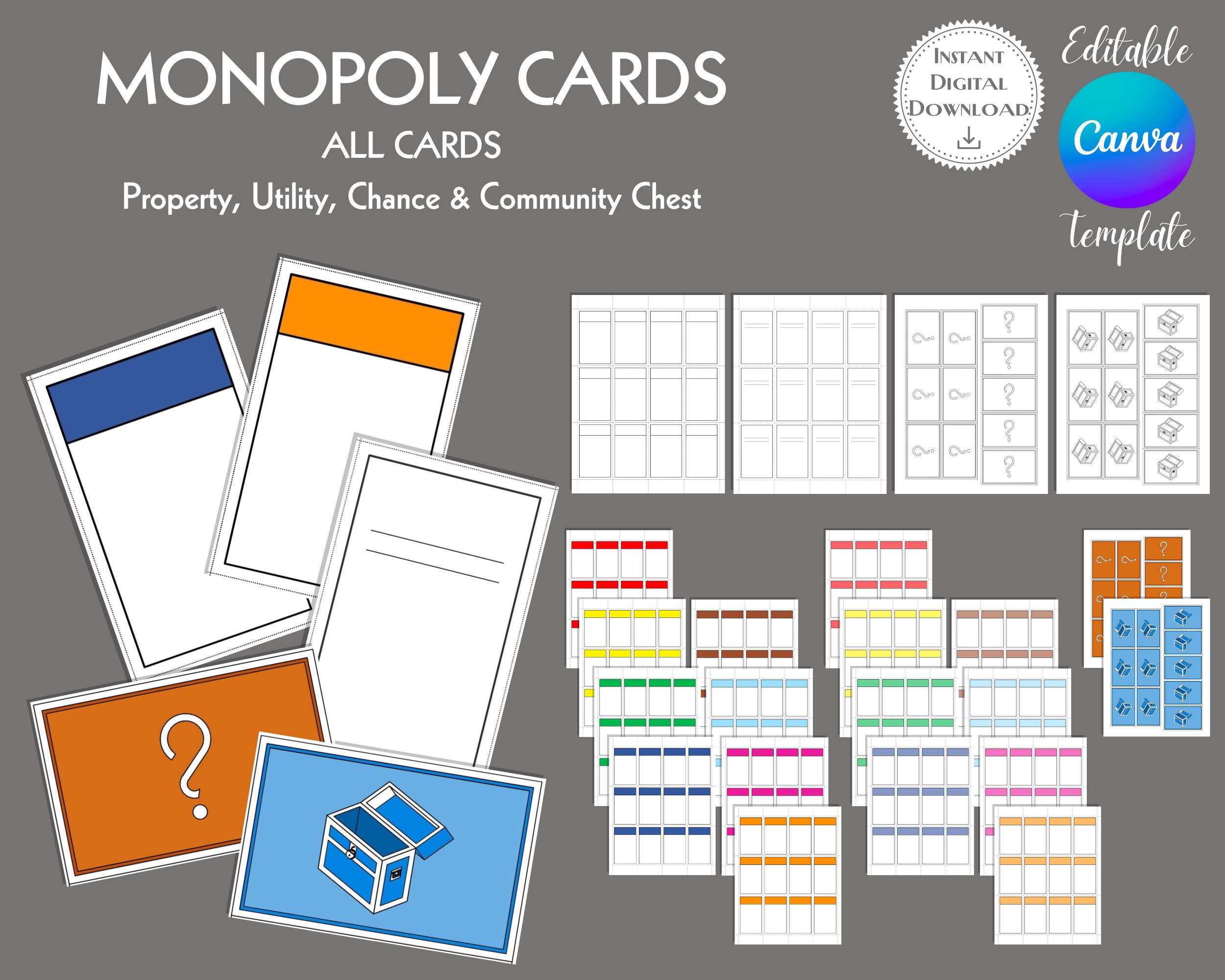 Editable Monopoly Cards: Property, Chance, Utility (digital Download ...